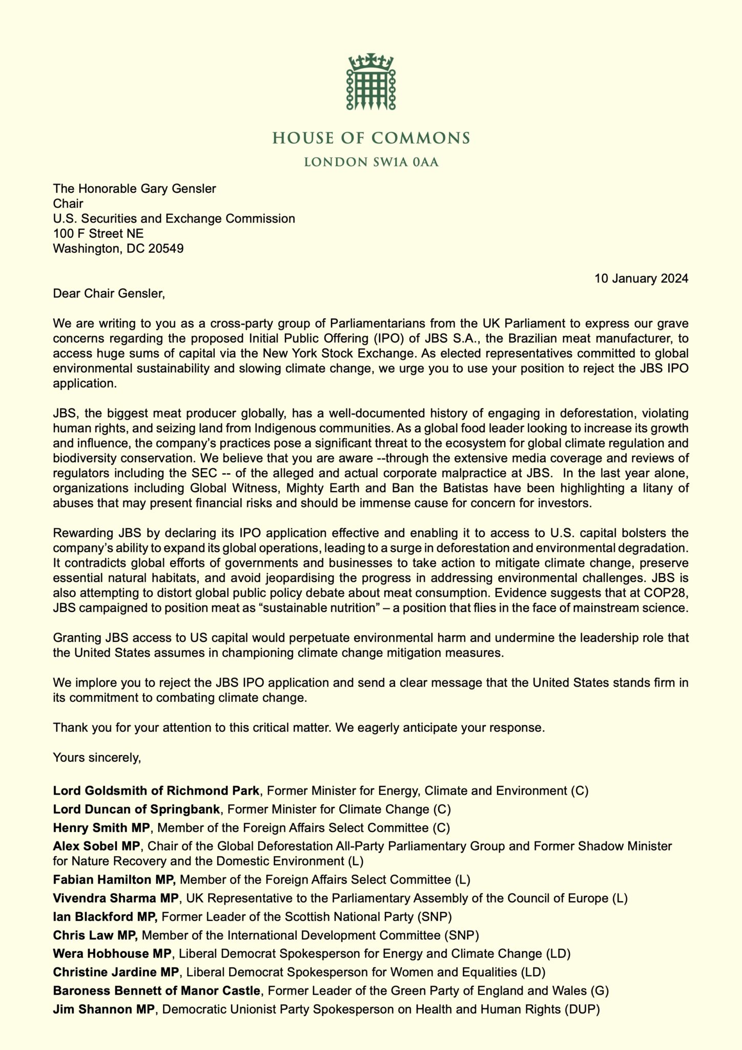 JBS: US & UK Policymakers Ask SEC to Reject IPO for Meat Giant