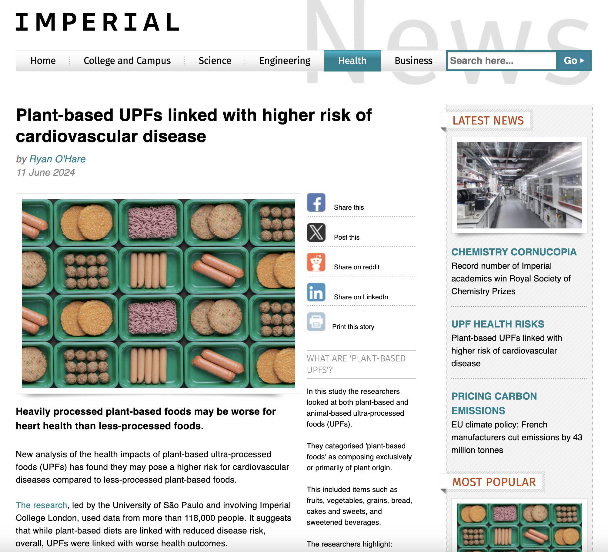 Media Coverage of Vegan Meat, UPFs & Heart Disease Misleading